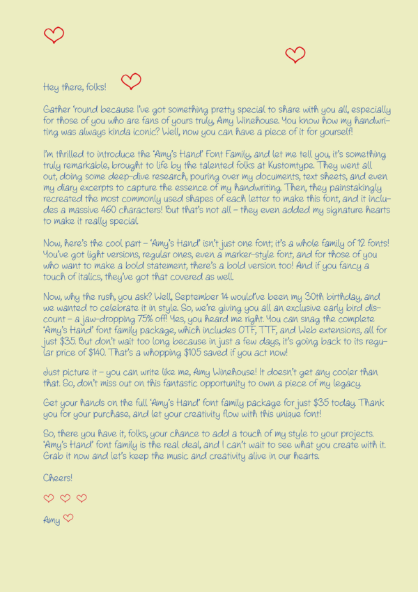 Amy Winehouse Complete Font Family of 12 fonts - Kustomtype